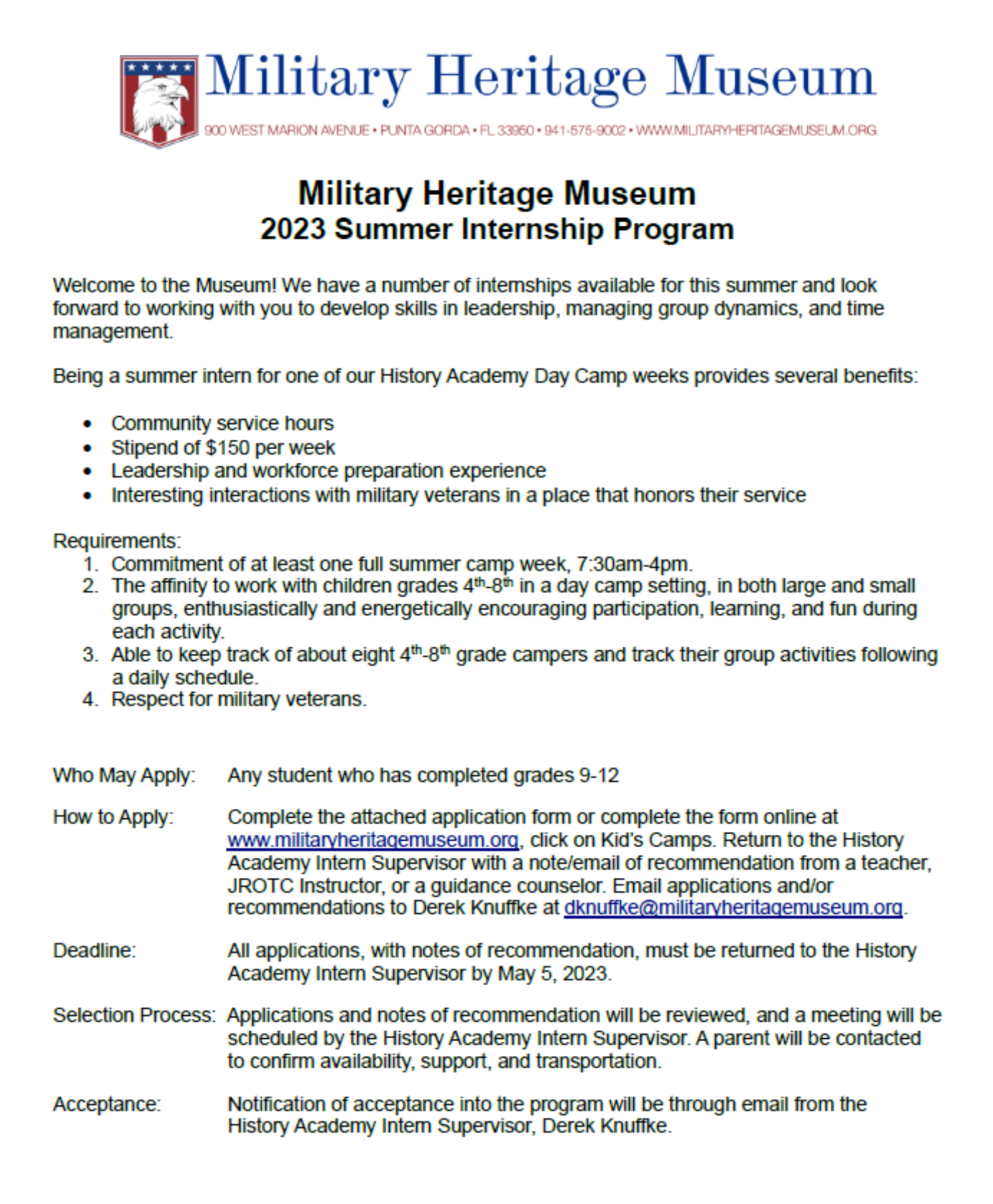 SAVE - Internships - Military Heritage Museum